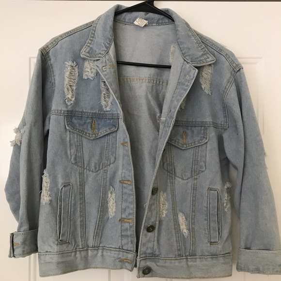 SHEIN | Jackets & Coats | Light Blue Ripped Denim Jacket | Poshmark